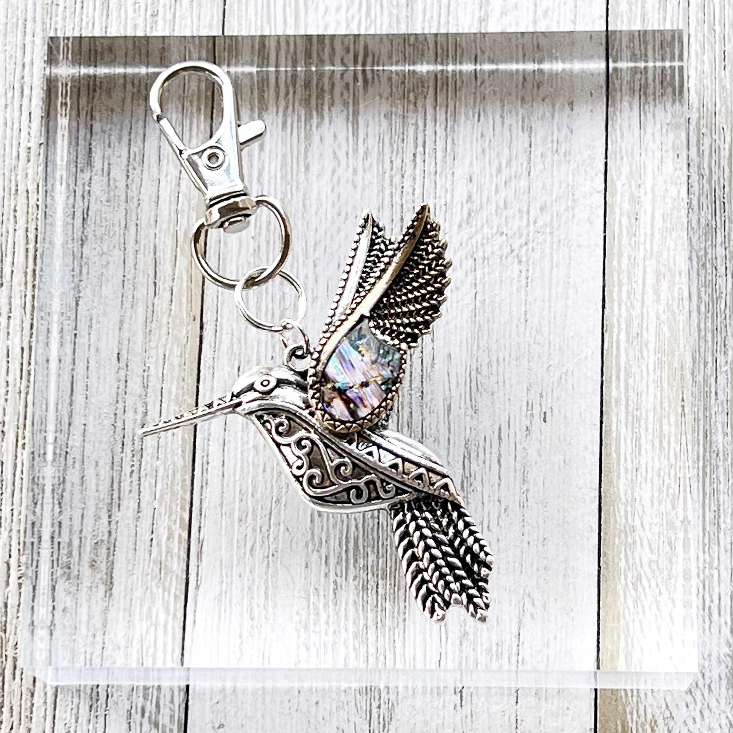 Hummingbird Zipper Pull Charm for Purses, Cute Abalone Bird Backpack Charms, Unique Custom Handbag Jewelry, Personalized Zipper Charms, Camera Bag Charms, Cool Keychain Charm