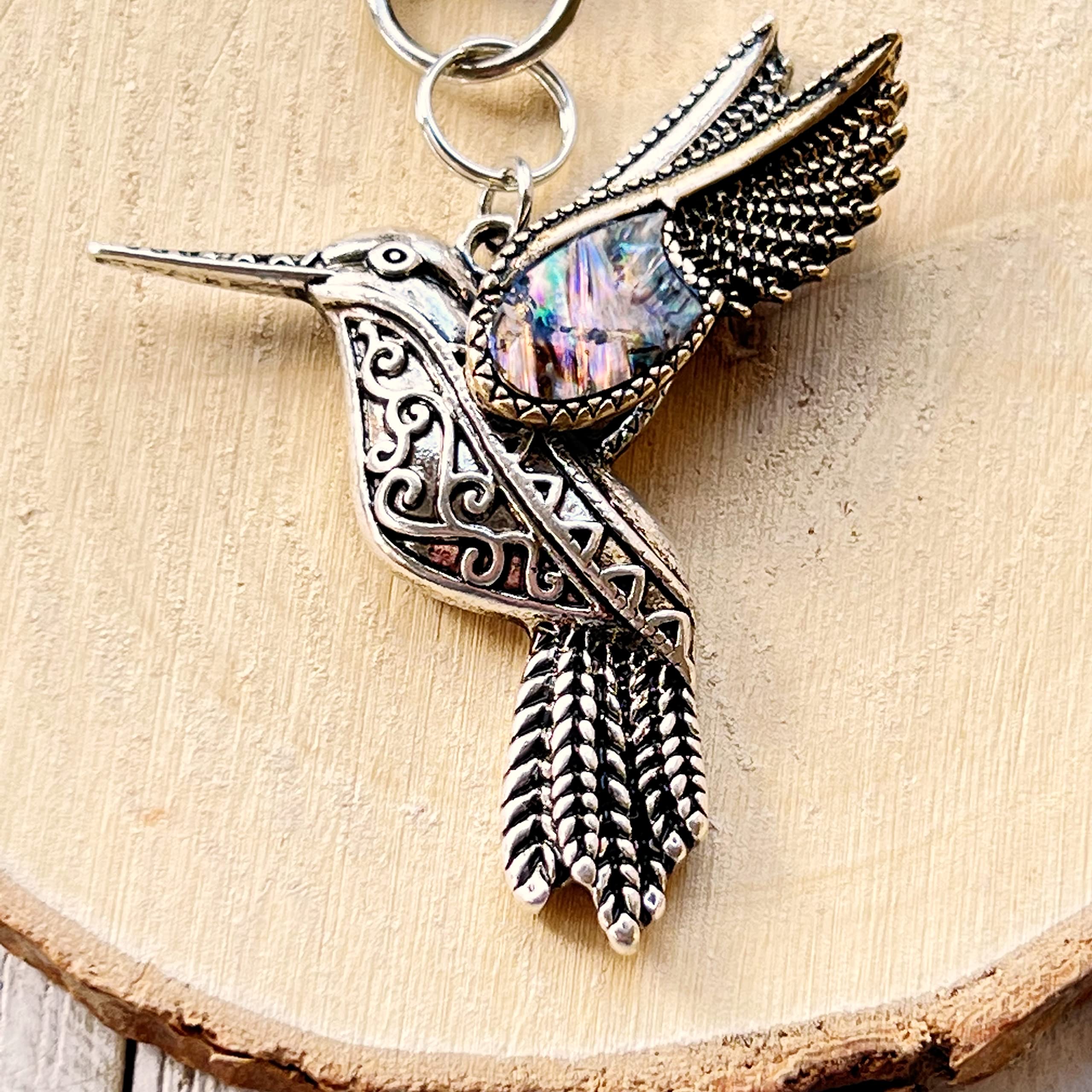 Hummingbird Zipper Pull Charm for Purses, Cute Abalone Bird Backpack Charms, Unique Custom Handbag Jewelry, Personalized Zipper Charms, Camera Bag Charms, Cool Keychain Charm