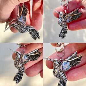 Hummingbird Zipper Pull Charm for Purses, Cute Abalone Bird Backpack Charms, Unique Custom Handbag Jewelry, Personalized Zipper Charms, Camera Bag Charms, Cool Keychain Charm