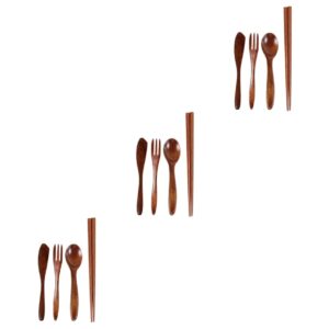 3 sets spoon fork chopsticks wooden spoons for eating wooden flatware wood chopsticks wooden tableware wooden silverware wood dinnerware wooden fork wood spoon wood fork