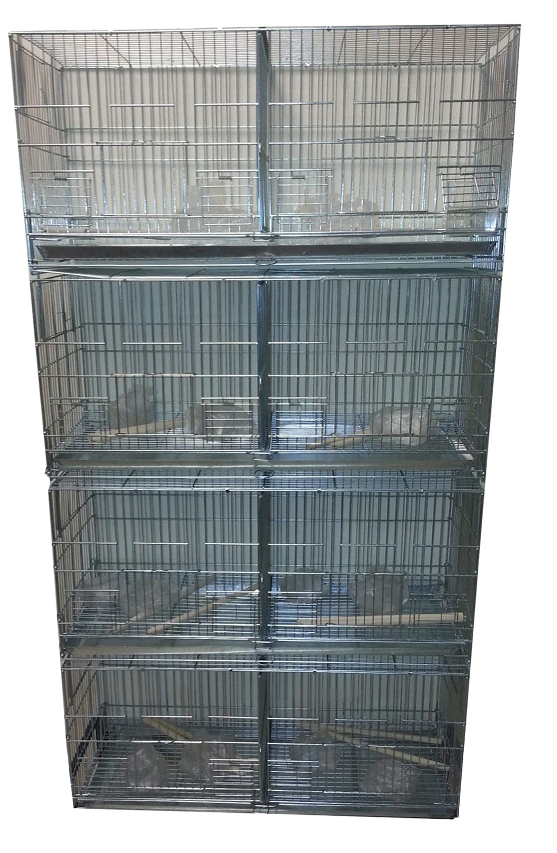 LOT of Galvanized Zinc Plated Stackable Breeder Bird Flight Cage with Removable Center Divider and Breeding Nest Doors (Galvanized Zinc, 26.5"x11"x15"H Lot of 4)