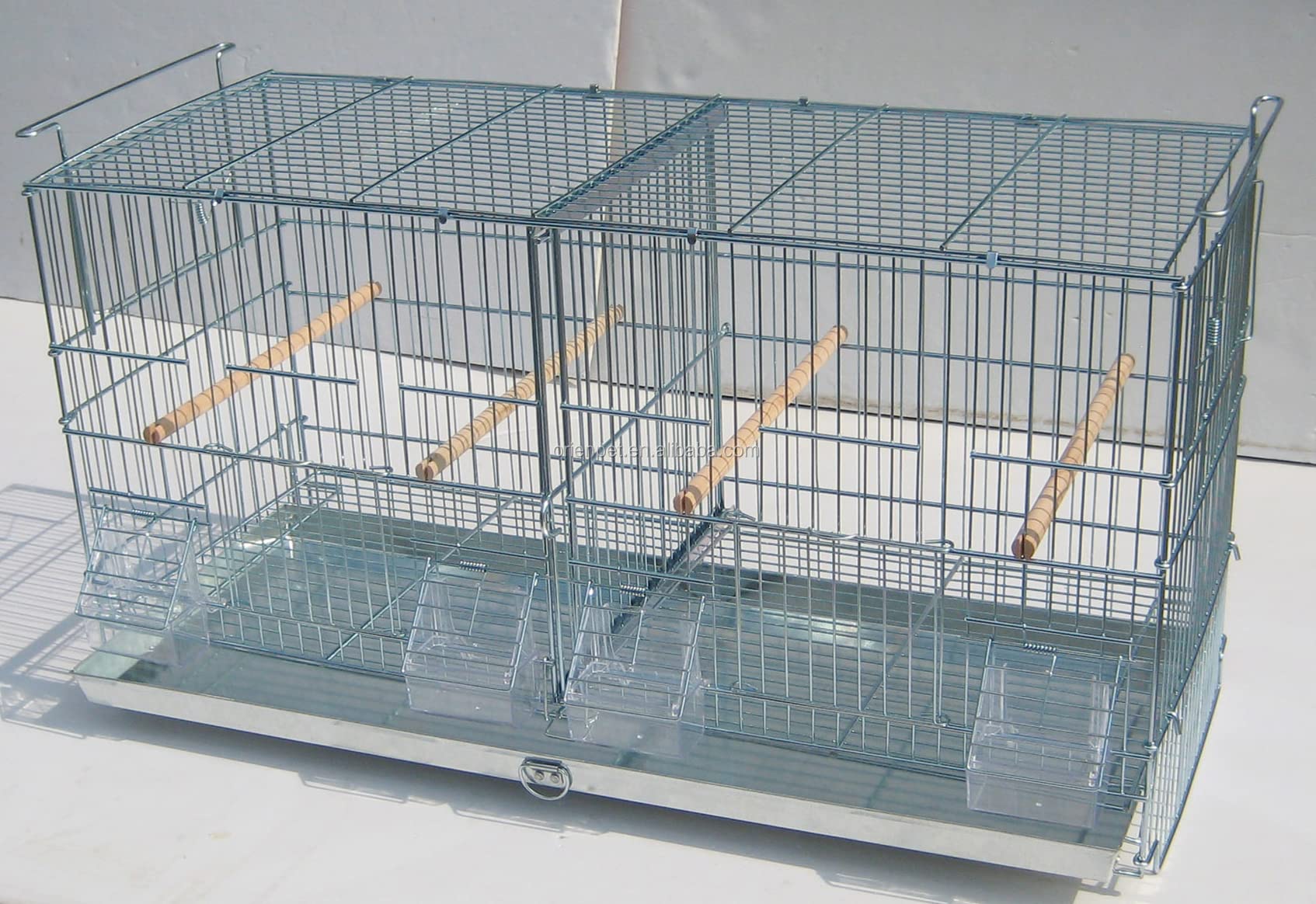 LOT of Galvanized Zinc Plated Stackable Breeder Bird Flight Cage with Removable Center Divider and Breeding Nest Doors (Galvanized Zinc, 26.5"x11"x15"H Lot of 4)