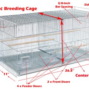 LOT of Galvanized Zinc Plated Stackable Breeder Bird Flight Cage with Removable Center Divider and Breeding Nest Doors (Galvanized Zinc, 26.5"x11"x15"H Lot of 4)