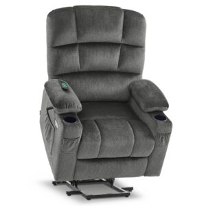 mcombo dual motor power lift recliner chair with massage and heat for elderly people, infinite position, usb ports, cup holders, fabric 7680 (large-regular, grey)