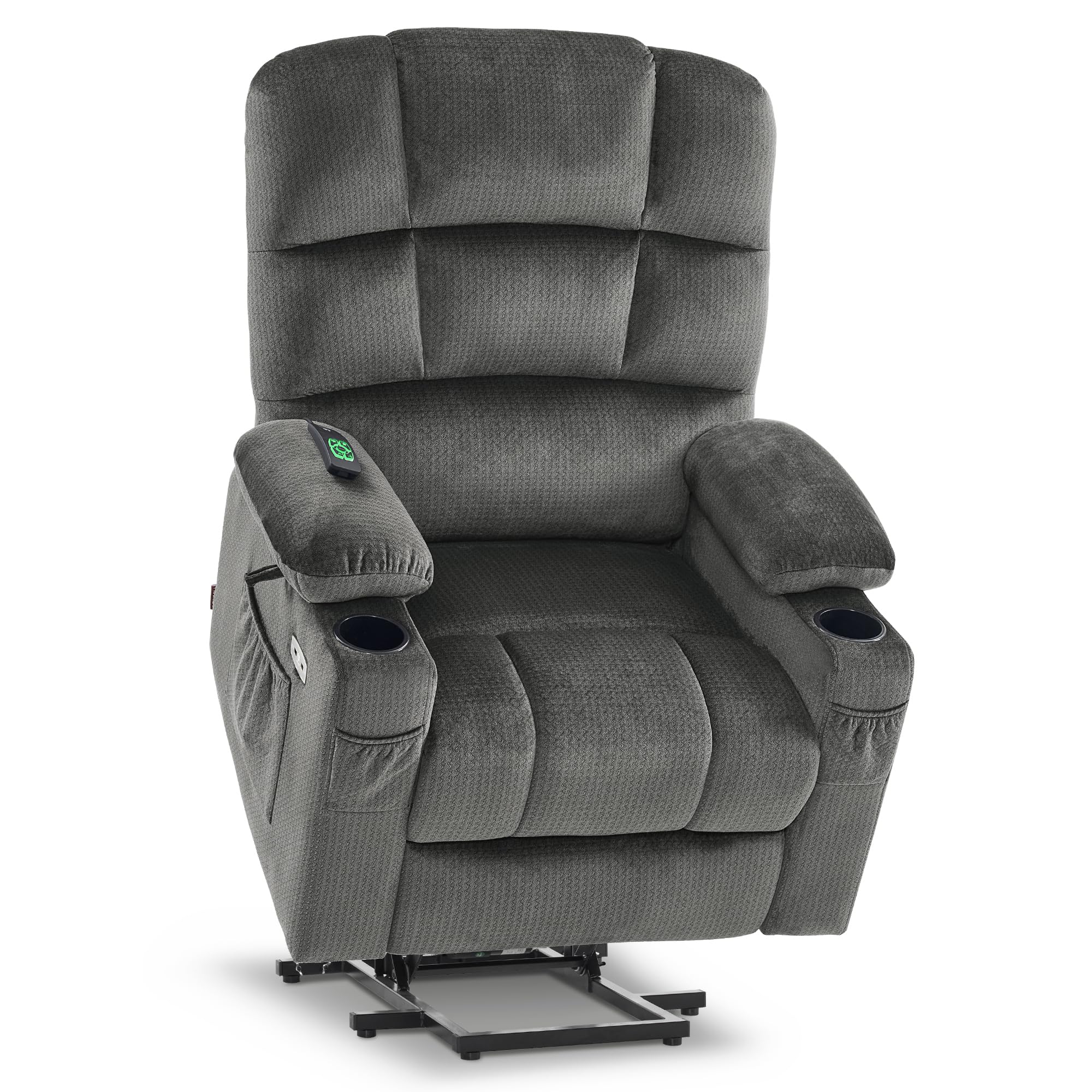 MCombo Dual Motor Power Lift Recliner Chair with Massage and Heat for Elderly People, Infinite Position, USB Ports, Cup Holders, Fabric 7680 (Large-Regular, Grey)