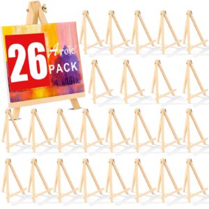 26 pack 9 inch wood easels, easel stand for painting canvases, art, and crafts, tripod, painting party easel, kids student tabletop easels for painting, portable canvas photo picture sign holder