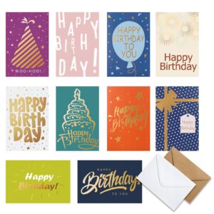 birthday cards bulk set, cofullsky funny birthday cards for women men kids gold foil happy birthday greeting cards with envelopes blank inside assorted birthday card for mom wife husband boyfriend 20