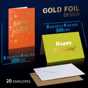 Birthday Cards Bulk Set, Cofullsky Funny Birthday Cards for Women Men Kids Gold Foil Happy Birthday Greeting Cards with Envelopes Blank Inside Assorted Birthday Card for Mom Wife Husband Boyfriend 20