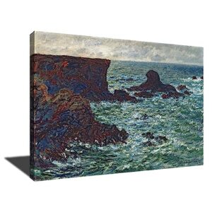 claude monet - rough sea at etretat (1868-1869) hand painted oil paintings on canvas wall art,31inx39in,no frame