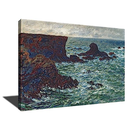 Claude Monet - Rough Sea at Etretat (1868-1869) Hand Painted Oil Paintings on Canvas Wall Art,31inx39in,No Frame