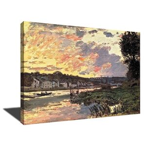 hand-painted oil painting claude monet - the seine at bougival in the evening (1870) wall paintings artwork decor for living room art decor,31inx39in,no frame