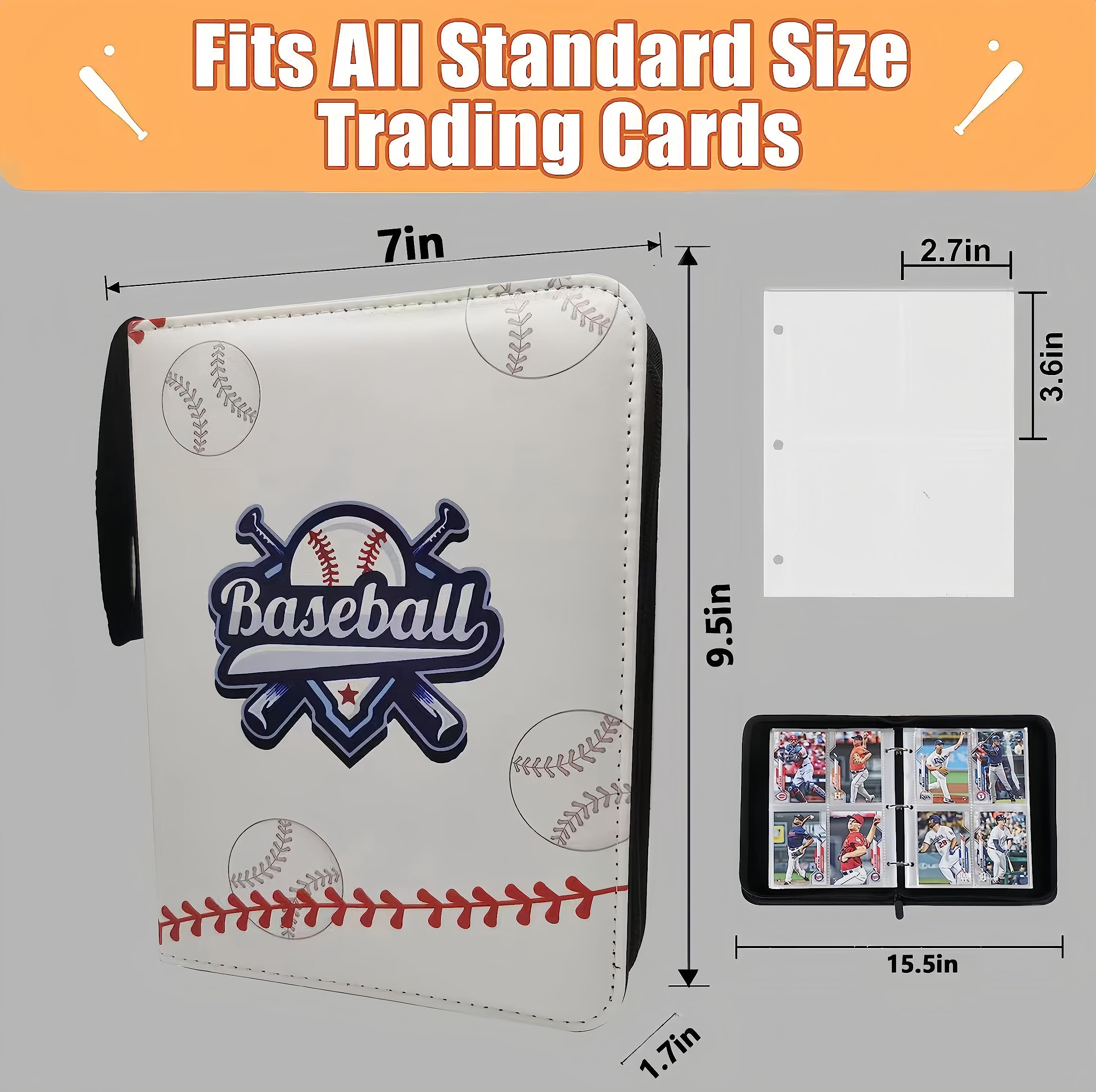 Baseball Card Sleeves 3 Ring Binder.4 Pocket Card Binder,Card Collection Binder for TGG, Basketball Card Binder,Sport Card Binder Storage Collection Protector—Whit