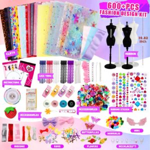 Jumlys 600+PCS Fashion Designer Kits for Girls Ages 6, 7, 8, 9, 10, 11, 12, Sewing Kits with 4 Mannequins for Kids Ages 6-8, 8-12, DIY Arts and Crafts Kits for Girls, Perfect Birthday Christmas Gift