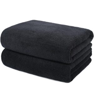 prohomtex microfiber hair drying salon towels, set of 2 (20‘' x 40'') professional super absorbent quick dry (black)