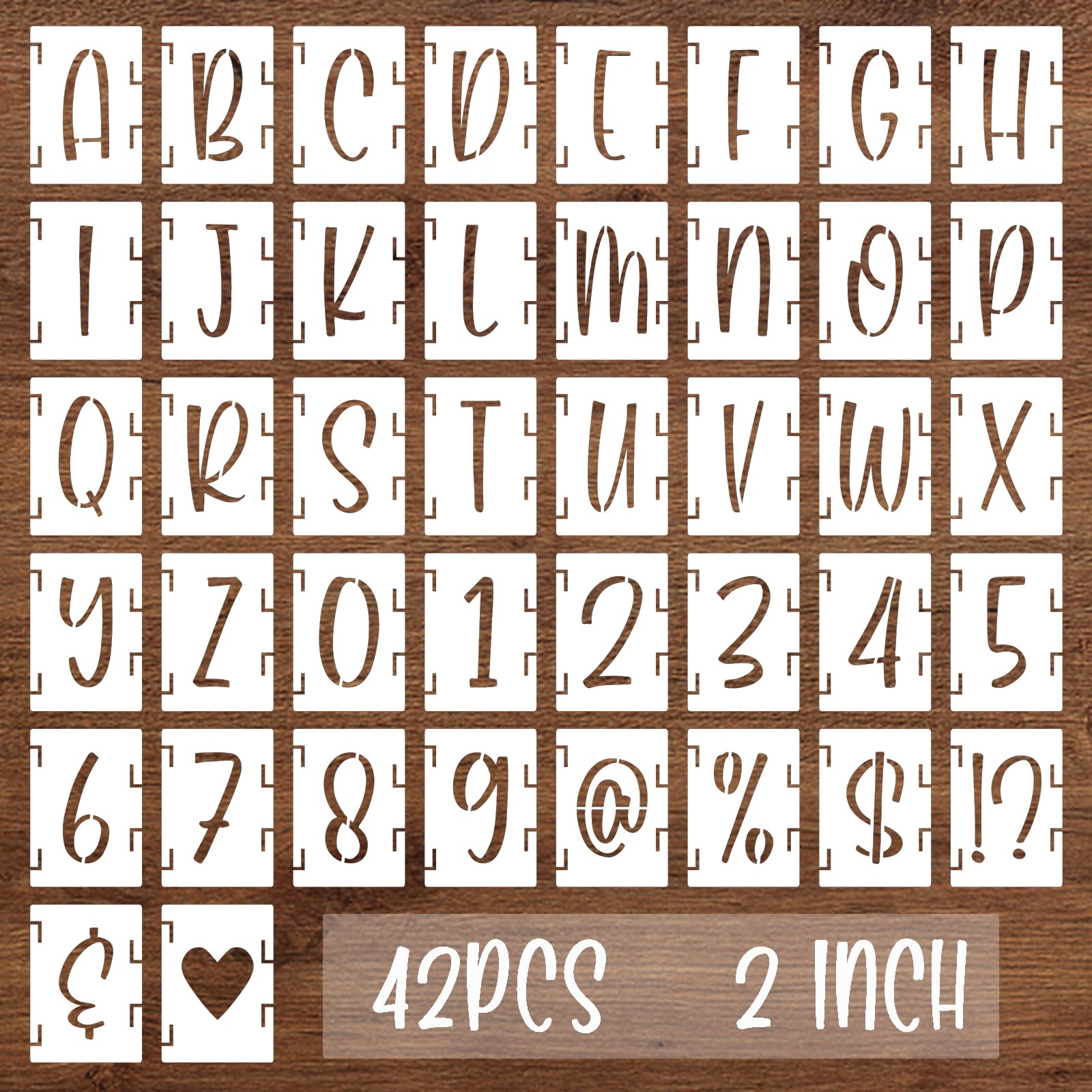 2 Inch Alphabet Letter Stencils, 42 Pcs Reusable Plastic Letters Numbers Symbol Interlocking Drawing Template Kit for Painting on Wood, Fabric, Rock, Chalkboard, Door Porch, Wall, Signage