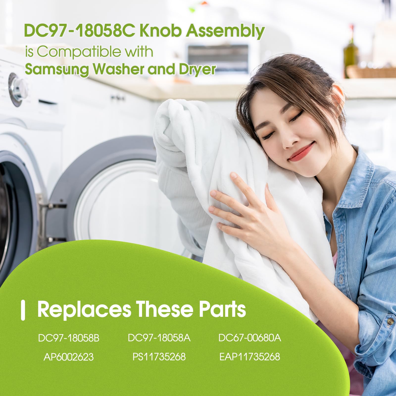 DC97-18058C Control Knob Compatible with Samsung Dryer or Washer, Knob Assembly DC67-00680A DC97-18058A DC97-18058B AP6002623 PS11735268 EAP11735268