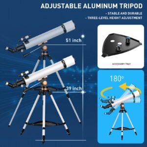 Telescope,80mm Aperture 800mm Refractor Telescope for Beginners,Mult-Coated High Powered Refracting Telescope with Tripod &Wireless Control & Carrying Bag