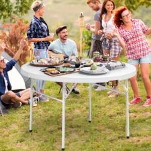 YITAHOME 48 Inch Round Folding Table for Outdoor/Indoor, Heavy Duty Folding Plastic Table w/Thick Table Top and Sturdy Metal Frame, Ideal for Party Picnic Camping BBQ Events, White