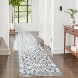 kilococo hallway runner rug 2'x8' runners for hallways washable runner rug non slip laundry room rug low-pile rug runner for bedroom kitchen living room boho rug, blue grey