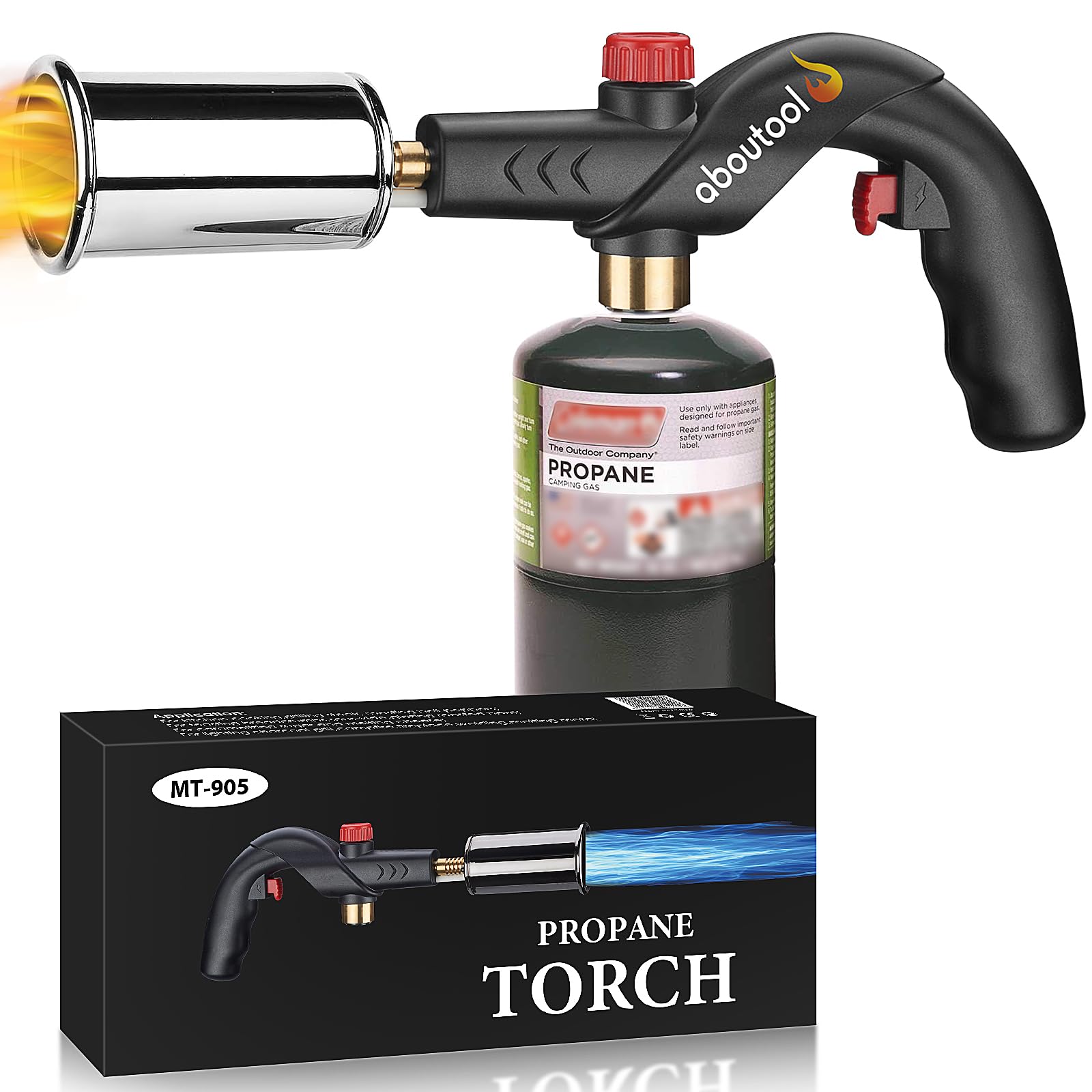 Aboutool Propane Cooking Torch, Torch Head for Propane Tank with Igniter Searing Torch for Sous Vide Charcoal Torch Lighter BBQ Grill Flame Thrower Campfire Starter (Propane Tank Not Included)