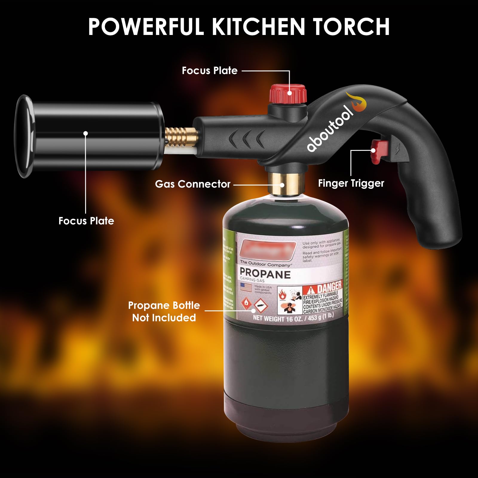 Aboutool Propane Cooking Torch, Torch Head for Propane Tank with Igniter Searing Torch for Sous Vide Charcoal Torch Lighter BBQ Grill Flame Thrower Campfire Starter (Propane Tank Not Included)