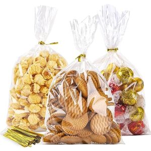 lokiqng cellophane bags plastic gift bags clear cookie bags treat bags with twist ties for party favor bags(100pack,6x10inch)