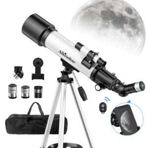 telescope 70mm aperture 600mm -magnification 24-180x, astronomical portable refracting telescope fully multi-coated high transmission coatings az mount with tripod &wireless control & carrying bag