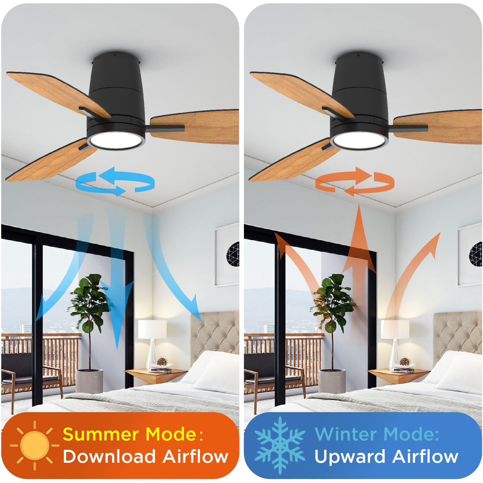 TALOYA Ceiling Fan with Lights and Remote Control 42 inch Multifunctional Quiet Fan with Three Color Temperature and High Brightness Light and Reversible Blades