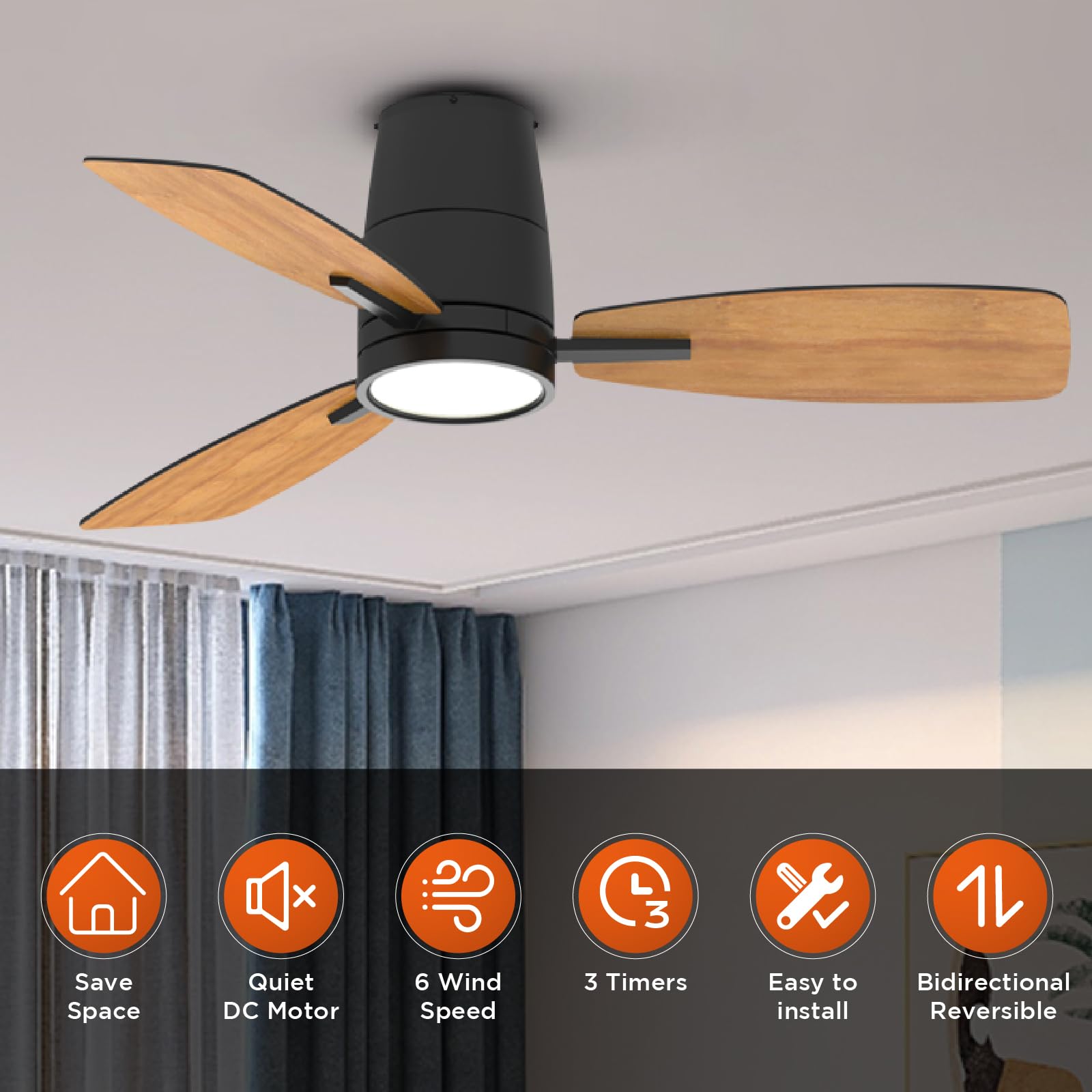 TALOYA Ceiling Fan with Lights and Remote Control 42 inch Multifunctional Quiet Fan with Three Color Temperature and High Brightness Light and Reversible Blades