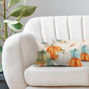 Fall Maple Leaves Lumbar Pillow Covers 12X20 In Teal Orange White Green Pumpkins Decorative Couch Pillow Cases Set of 2 Autumn Thanksgiving Throw Pillows Farm Decor For Room Porch Patio Couch Outdoor