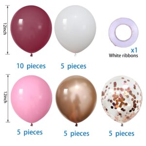 MOXMAY 12 Inch 30 Pack White Pink Champagne Rose Red Gold Confetti Balloons Garland Arch Kit Chrome Metallic Balloons for Graduation Birthday Wedding Shower Party