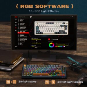 RK ROYAL KLUDGE H81 Wireless Gaming Keyboard, Knob Control Triple Mode BT5.1/2.4Ghz/USB-C 75% Mechanical Keyboard Gasket Mount with RGB Backlit 3750mAH Battery, Hot Swappable Pale Green Switches