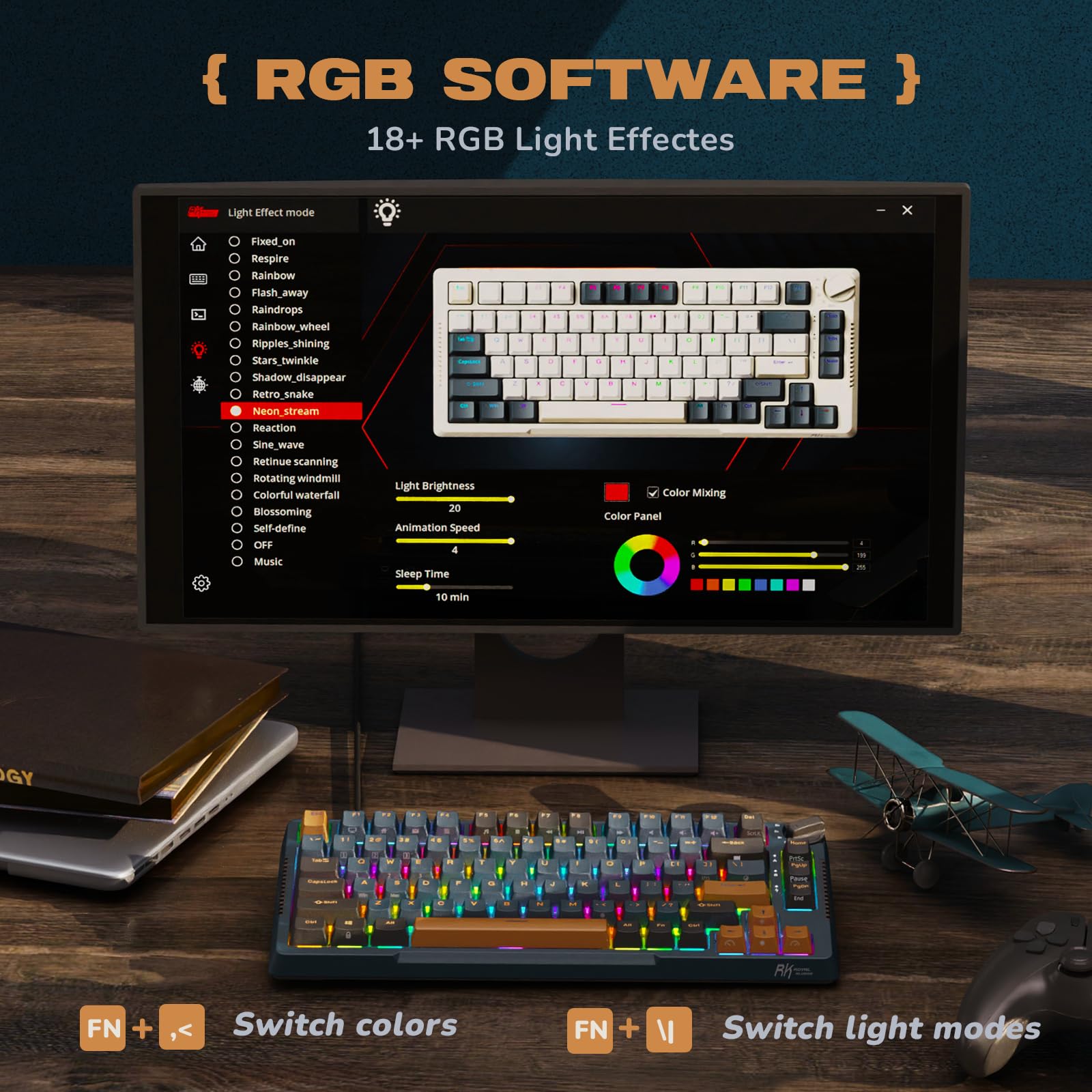 RK ROYAL KLUDGE H81 Wireless Gaming Keyboard, Knob Control Triple Mode BT5.1/2.4Ghz/USB-C 75% Mechanical Keyboard Gasket Mount with RGB Backlit 3750mAH Battery, Hot Swappable Pale Green Switches