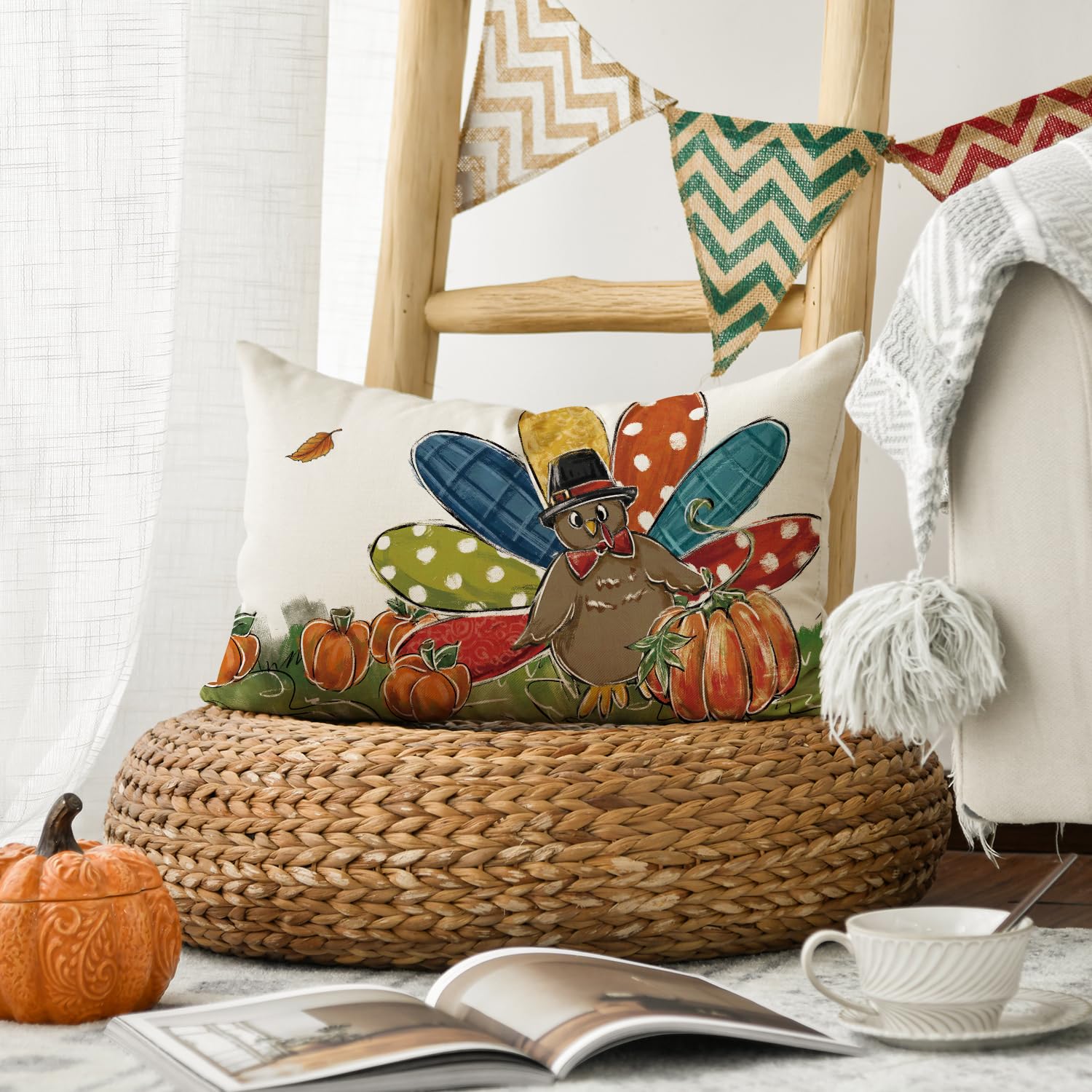 AVOIN colorlife Thanksgiving Turkey Pumpkin Throw Pillow Cover, 12 x 20 Inch Thanksgiving Fall Cushion Case for Sofa Couch