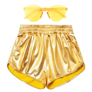 mirawise women's metallic shorts gold summer yoga hot shiny sparkly extra small outfit short pants with sunglasses