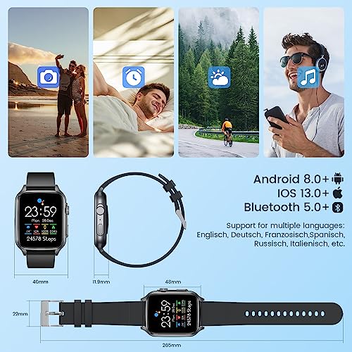 Smart Watch Men Fitness Tracker: 2.0“ Touch Screen Watches Waterproof for Call Heart Rate Blood Pressure Sleep Monitor Digital Step Sport Running Smartwatch Bluetooth Compatible Android with iOS Phone