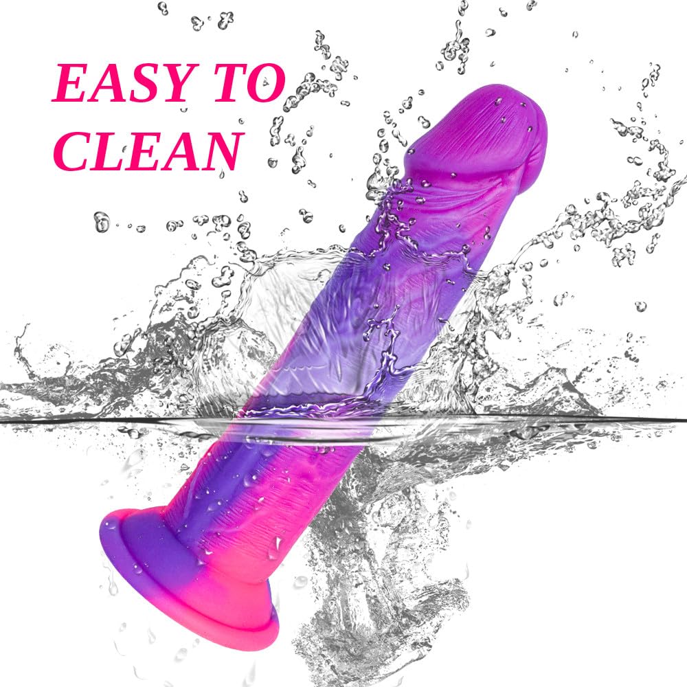 Liquid Silicone Realistic Anal Dildo with Strong Suction Cup for Hand-Free Play, 8 Inch Soft G Spot Dildo for Women Men Lesbians, Realistic Lifelike Penis Pink Thick Dildo Adult Sex Toys for Couples