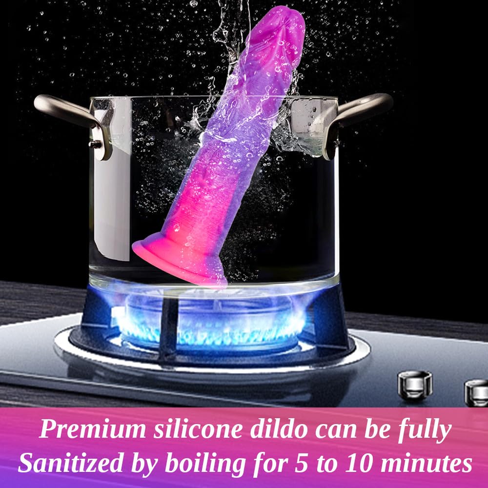 Liquid Silicone Realistic Anal Dildo with Strong Suction Cup for Hand-Free Play, 8 Inch Soft G Spot Dildo for Women Men Lesbians, Realistic Lifelike Penis Pink Thick Dildo Adult Sex Toys for Couples