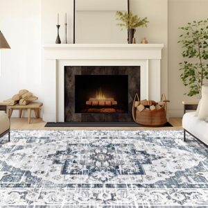 qd-udreamy 8x10 area rugs - machine washable area rugs 8x10 for living room, soft washable rugs 8x10, non-slip washable area rug, stain resistant boho low pile thin washable rug 8x10