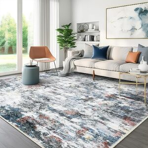 miukiki 8x10 area rugs, modern abstract washable rug for living room, stain resistant non-shedding distressed area rug with non slip backing for bedroom (multi, 8'x10')