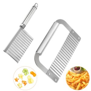 2 pieces crinkle cutters for vegetable potatoes fries stainless steel wavy slicers kitchen crinkle cutter knife chipper salad chopping cucumber carrot fruit (stainless steel handle)