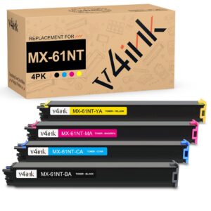 v4ink mx-61nt high yield compatible replacement for sharp mx-61nt mx-61ntba mx-61ntca mx-61ntma mx-61ntya toner cartridge for mx-2651 mx-3051 mx-3071 mx-3551 mx-3571 mx-4051 mx-4071 printer, 4-pack