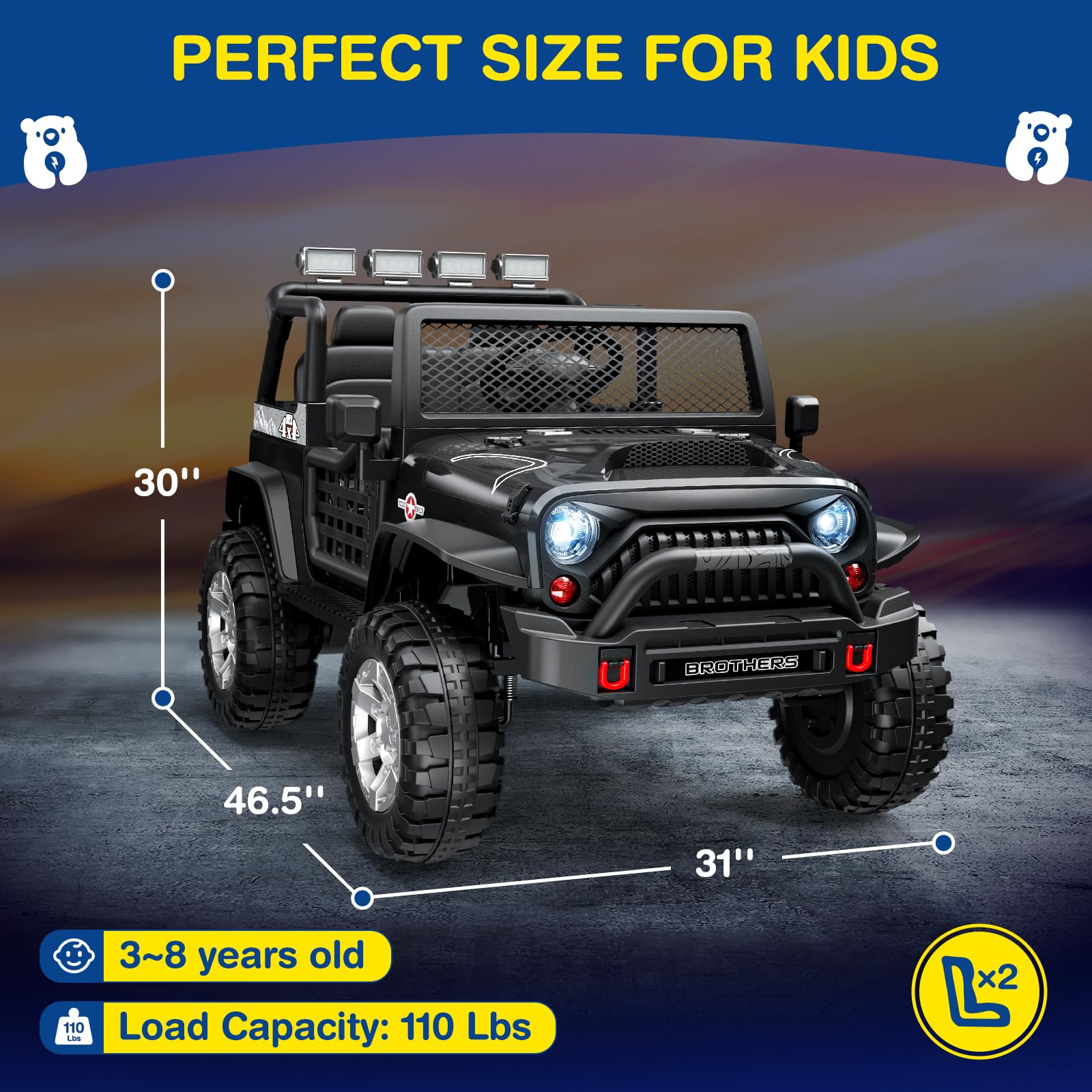 LIGIANT L8 Ride On Car, 12V Kids Electric Car w/Remote Control, 2 Seater, Spring Suspension, Bluetooth Speaker, Multi Music Modes, 3 Speeds, LED Lights, Xmas & Birthday Gift Ideas for Kids Ages 3-8