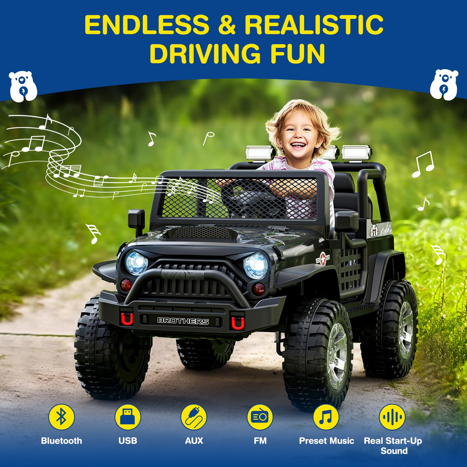 LIGIANT L8 Ride On Car, 12V Kids Electric Car w/Remote Control, 2 Seater, Spring Suspension, Bluetooth Speaker, Multi Music Modes, 3 Speeds, LED Lights, Xmas & Birthday Gift Ideas for Kids Ages 3-8