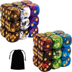 36 pieces 16mm marble d6 dice 6 sided dice set round corner board game dice for mtg dnd tenzi farkle yahtzee bunco or math learning