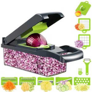 bm viral vegetable chopper, onion chopper, mandolin slicer, pro 10 in 1 professional food chopper multifunctional vegetable chopper and slicer, dicing machine, with container (grey)