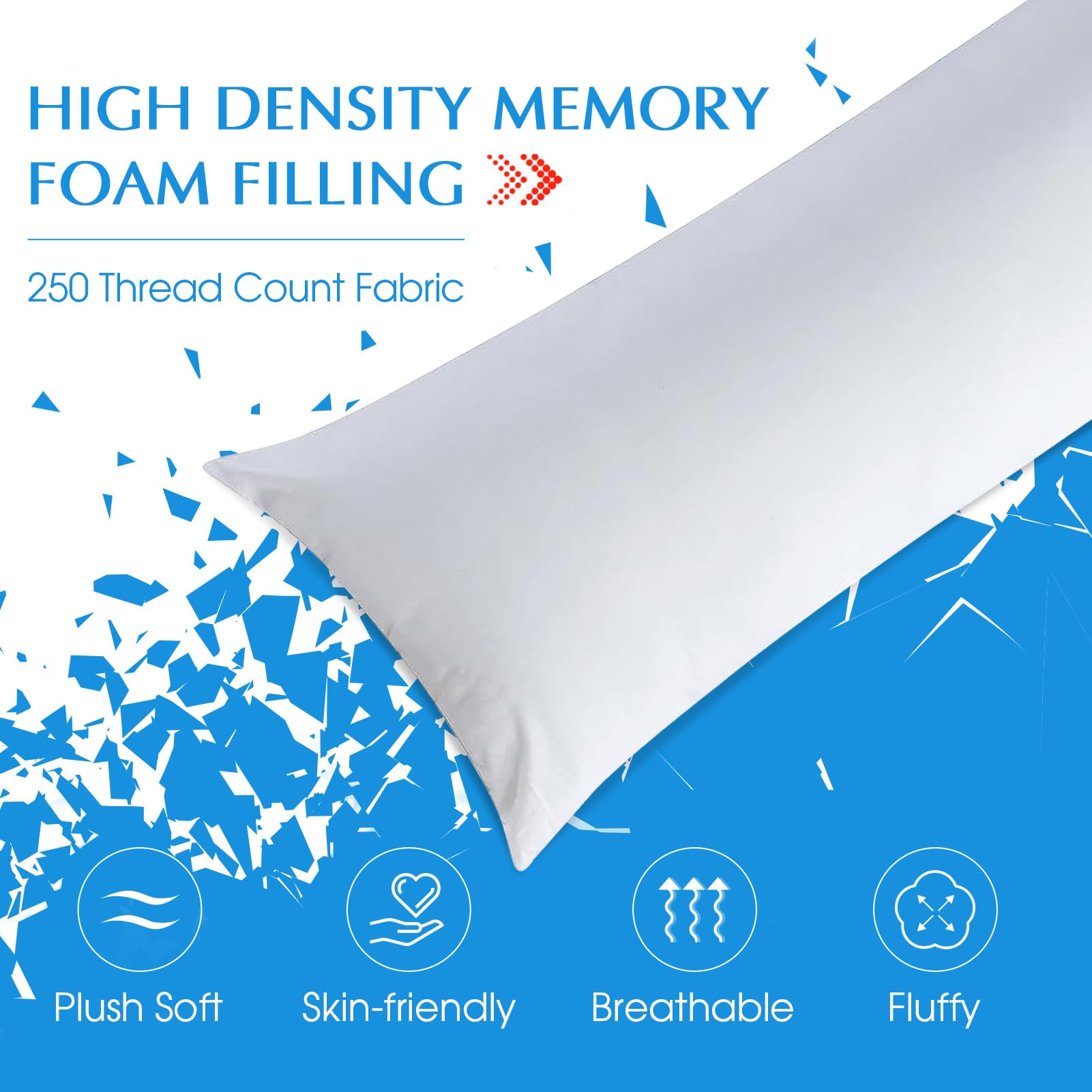 WhatsBedding Memory Foam Body Pillow - Cooling Full Body Pillows for Adults - Soft Long Pillow for Bed - 20x54 Inches, White