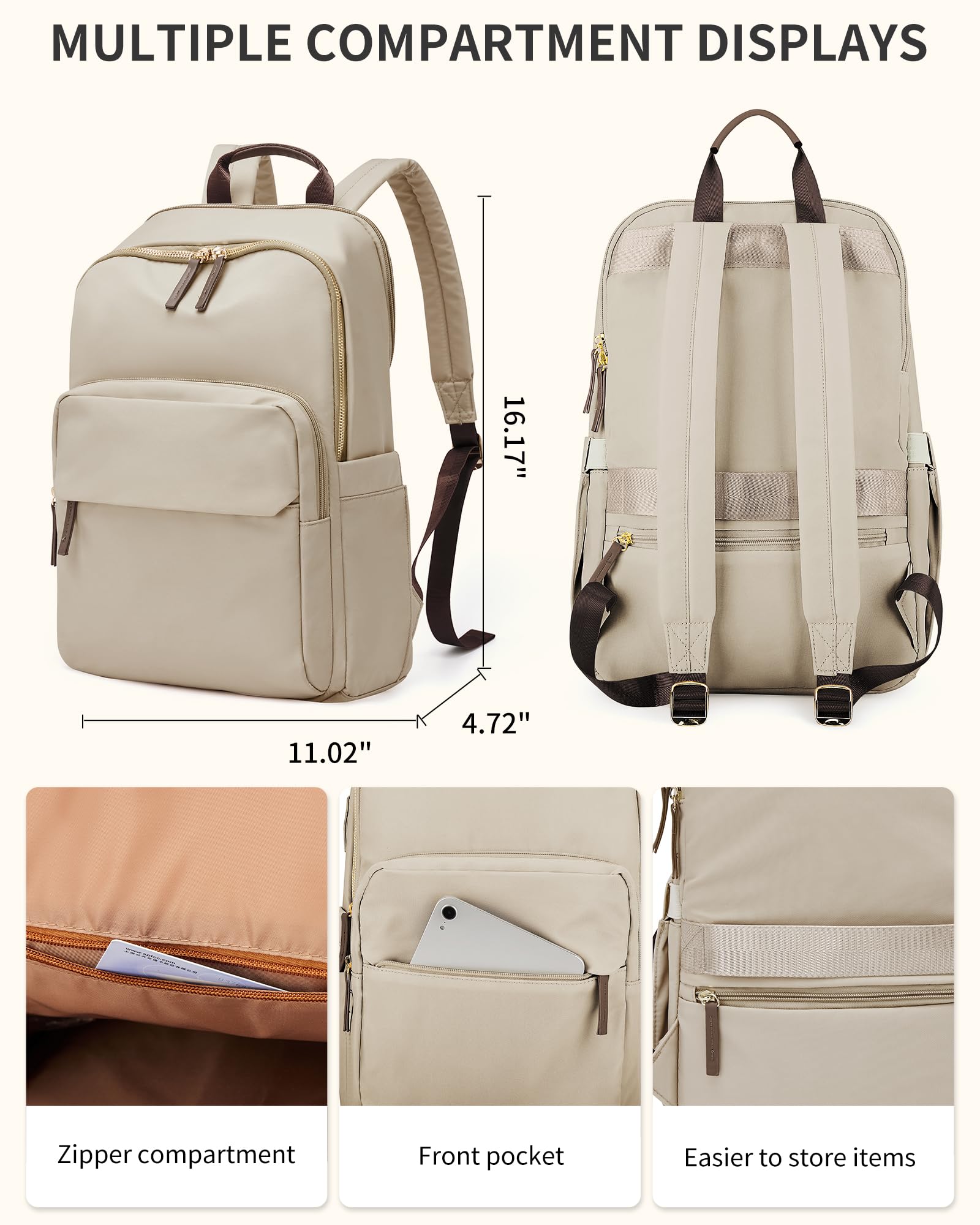 Laptop Backpack Women Teacher Backpack Work Computer Backpack with Laptop Compartment College Waterproof Anti Theft Backpack Casual Daypack Business Travel Backpack for Women Carry On Bag Khaki