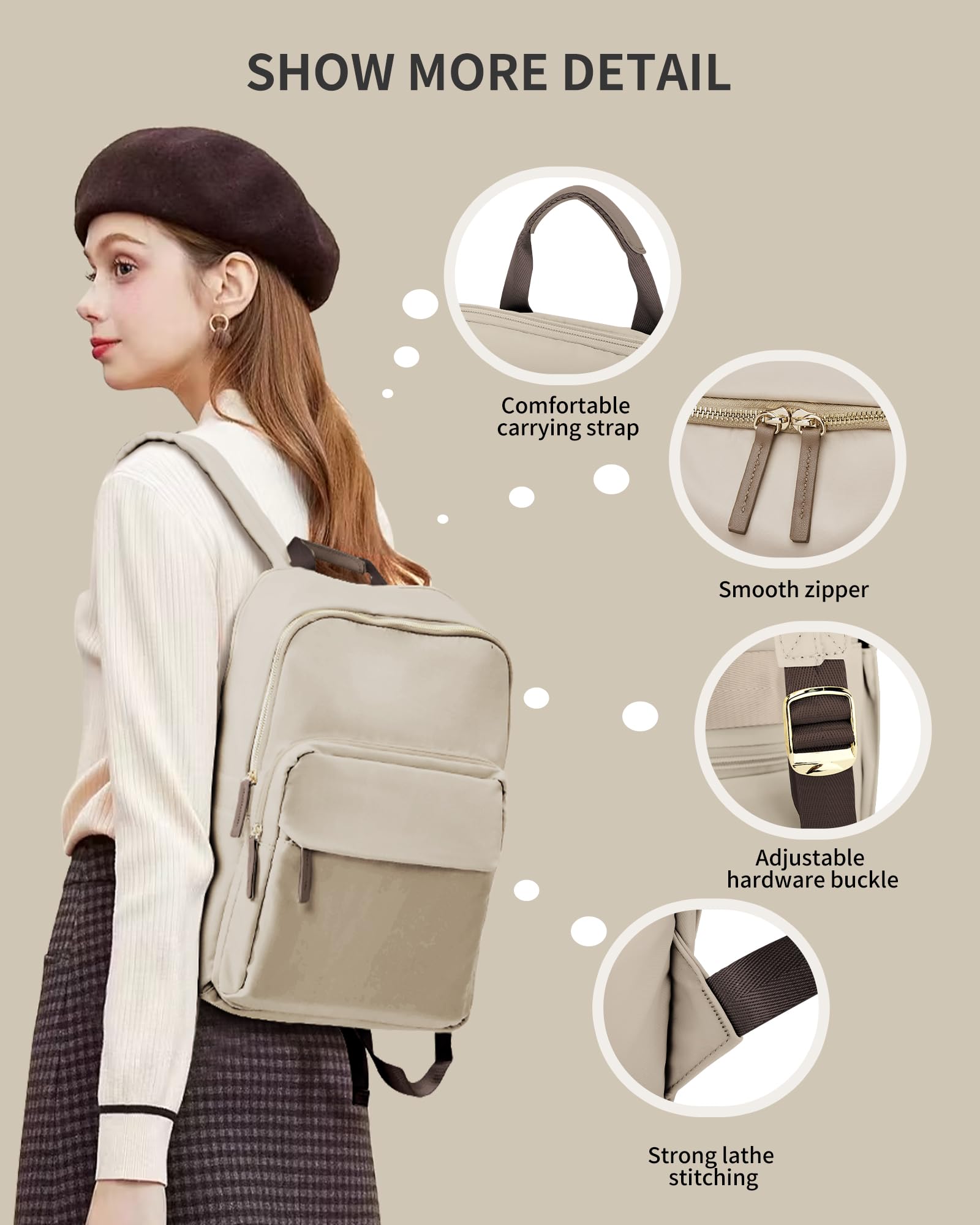 Laptop Backpack Women Teacher Backpack Work Computer Backpack with Laptop Compartment College Waterproof Anti Theft Backpack Casual Daypack Business Travel Backpack for Women Carry On Bag Khaki