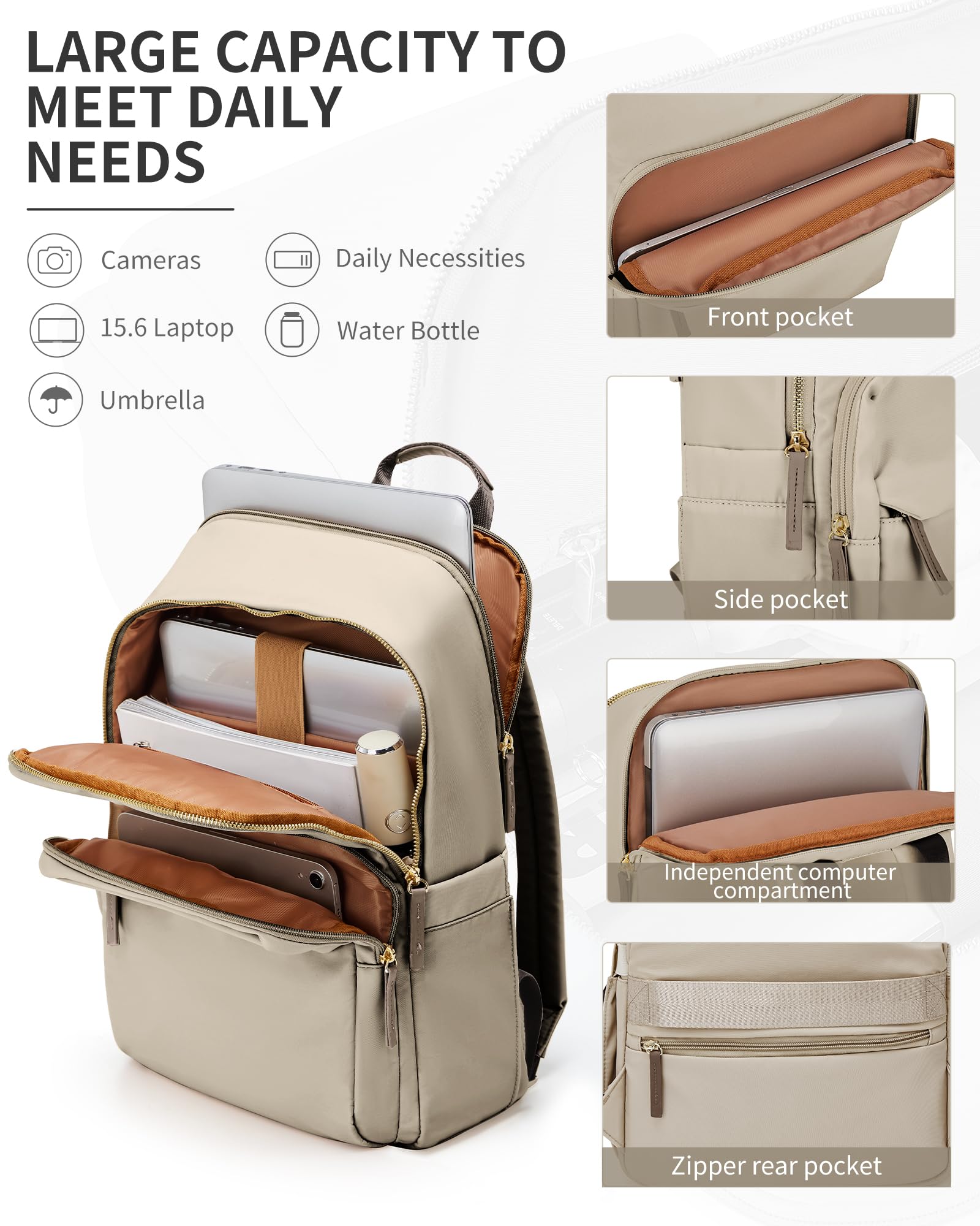 Laptop Backpack Women Teacher Backpack Work Computer Backpack with Laptop Compartment College Waterproof Anti Theft Backpack Casual Daypack Business Travel Backpack for Women Carry On Bag Khaki